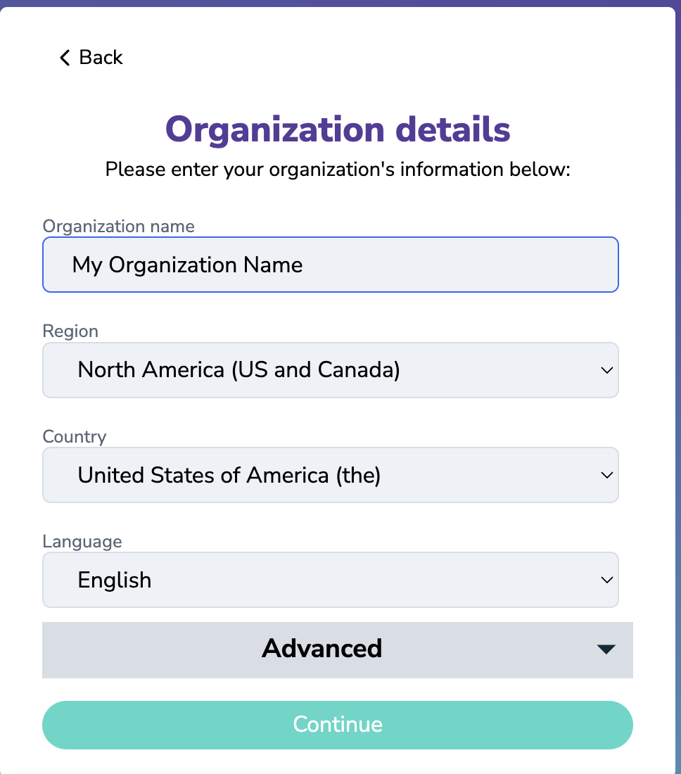 EVA Portal - Creating an Organization in the EVA System